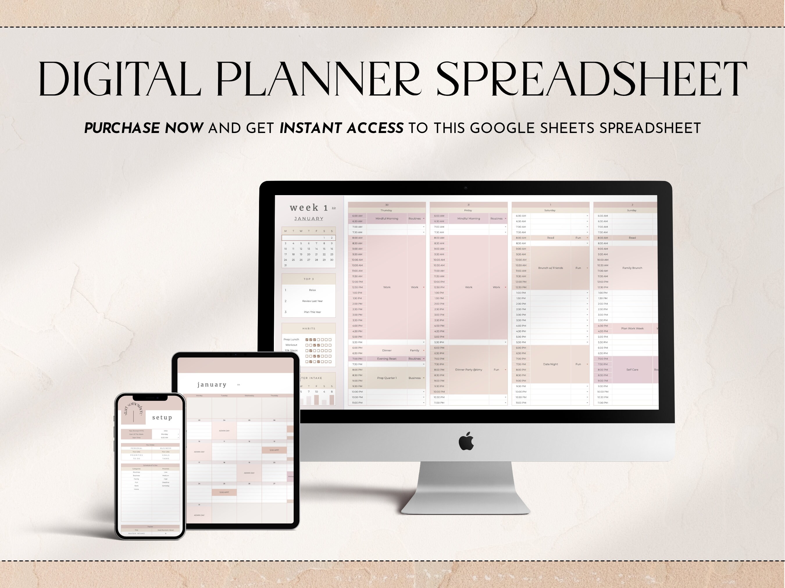 Daily Schedule Google Sheets Spreadsheet Planner to Do - Etsy