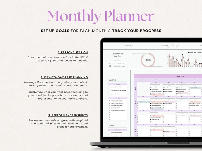 Daily Weekly Monthly Spreadsheet Planner, Google Sheets Digital Planner ...