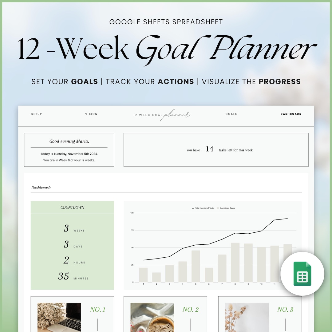 12 Week Goal Planner Google Sheets, Goal Tracker Spreadsheet, Quarterly ...