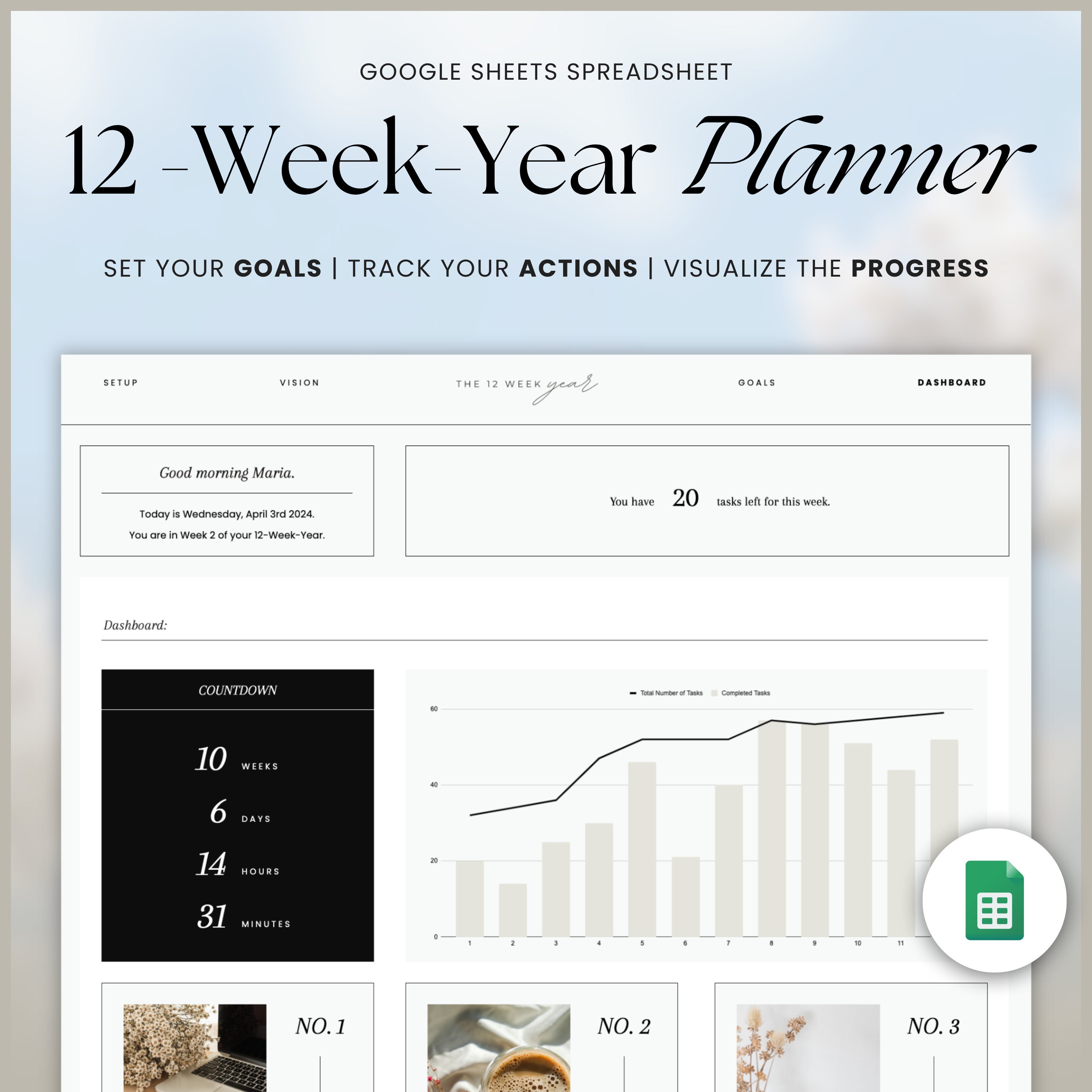 Goal Tracker Google Sheets Template, 12 Week Year Planner Template ...