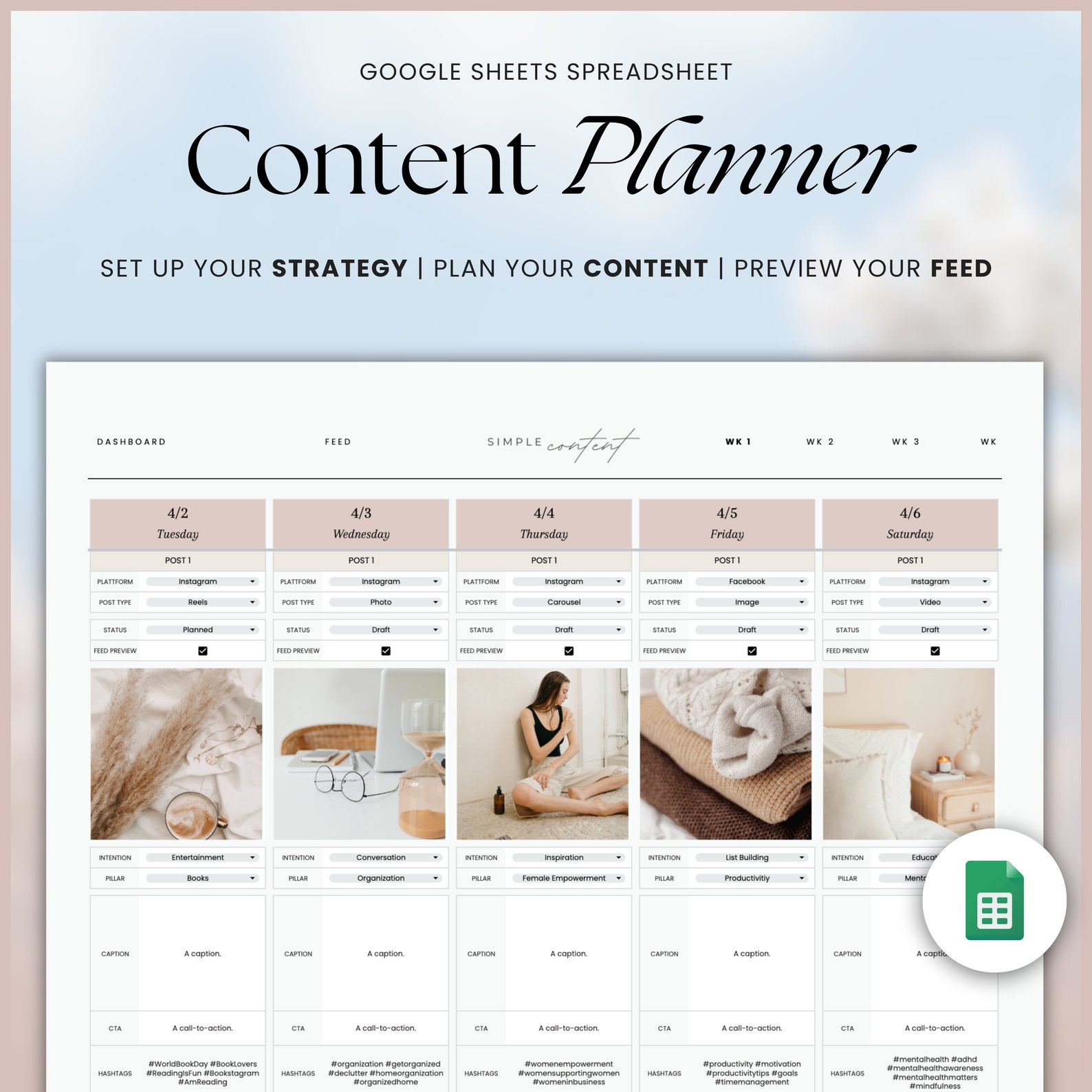 Content Planner Spreadsheet, Aesthetic Google Sheets Template (digital ...