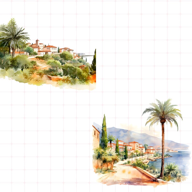 Beautiful Mediterranean Landscape Watercolor Bundle, Mediterranean ...