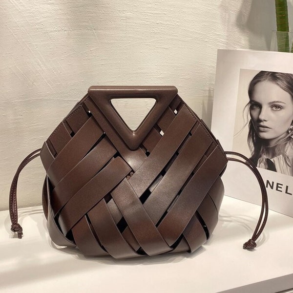 Woven Leather Handbag - Etsy
