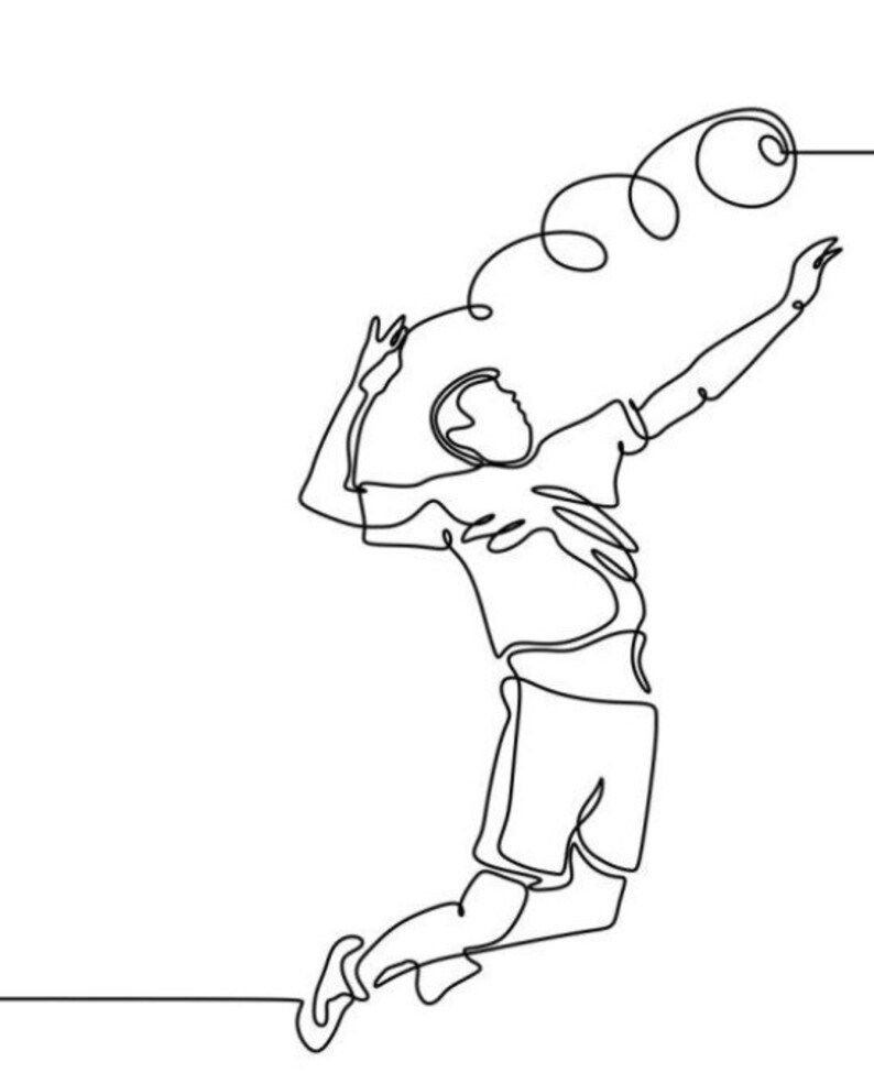 Continuous Line Drawing of Volleyball Player Smash a Ball Minimalist ...