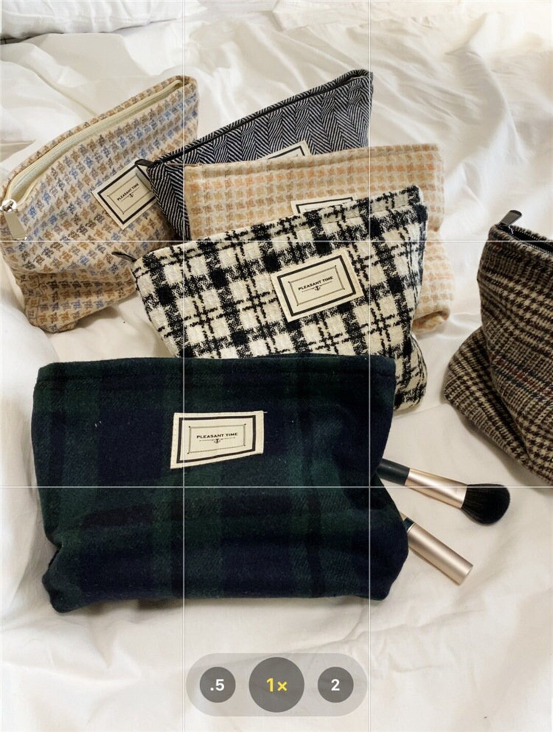 Handmade Cute Beige Plaid Makeup Bag,woolen,cosmetic Bag,makeup Bag ...