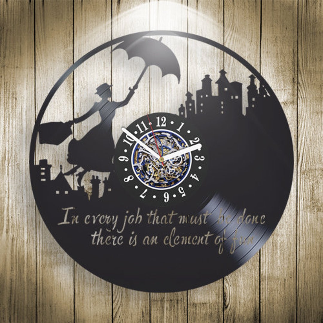 Mary Poppins Vinyl Record Round Wall Clock Movie Room Decor Vintage ...