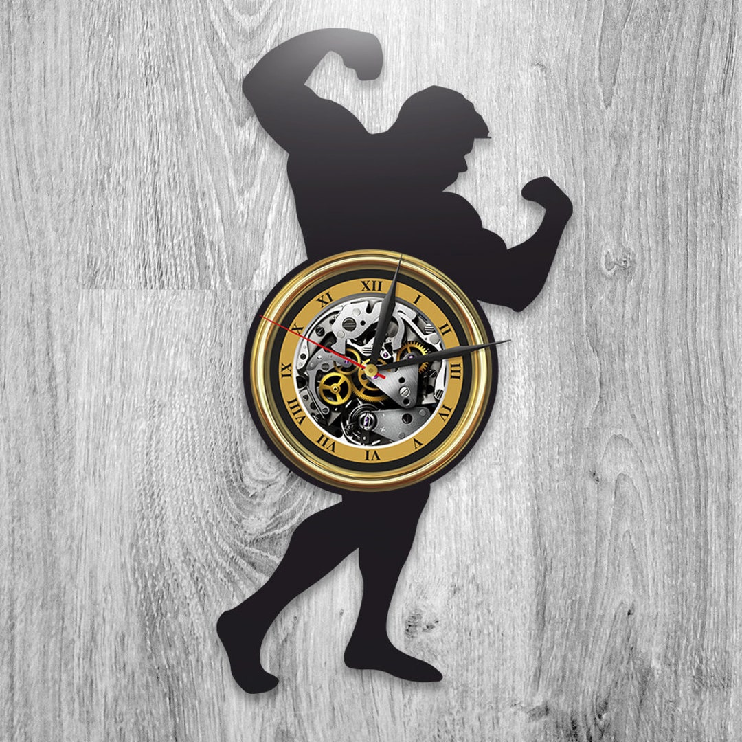 Bodybuilding Vinyl Record Large Wall Clock Bodybuilder Art Modern Wall ...