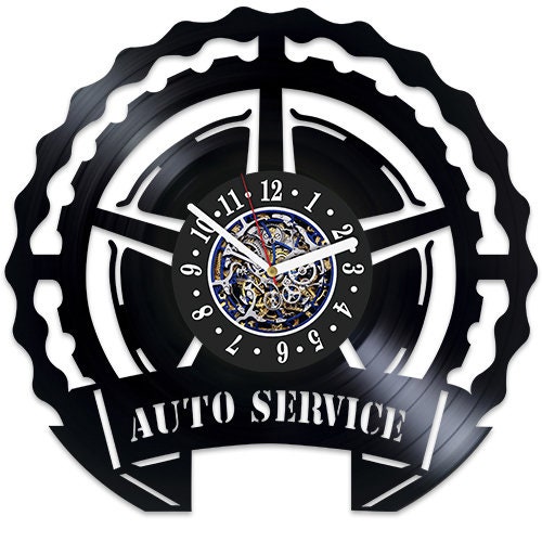 Auto Service Logo Vinyl Record Wall Clock 12" Personalization Home ...
