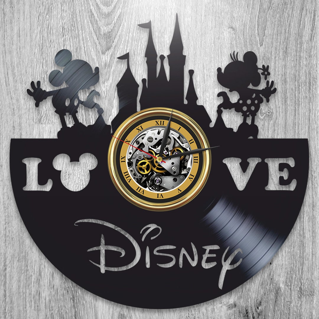 Disneyland Vinyl Record Cartoon Wall Clock Mickey and Minnie Handmade ...