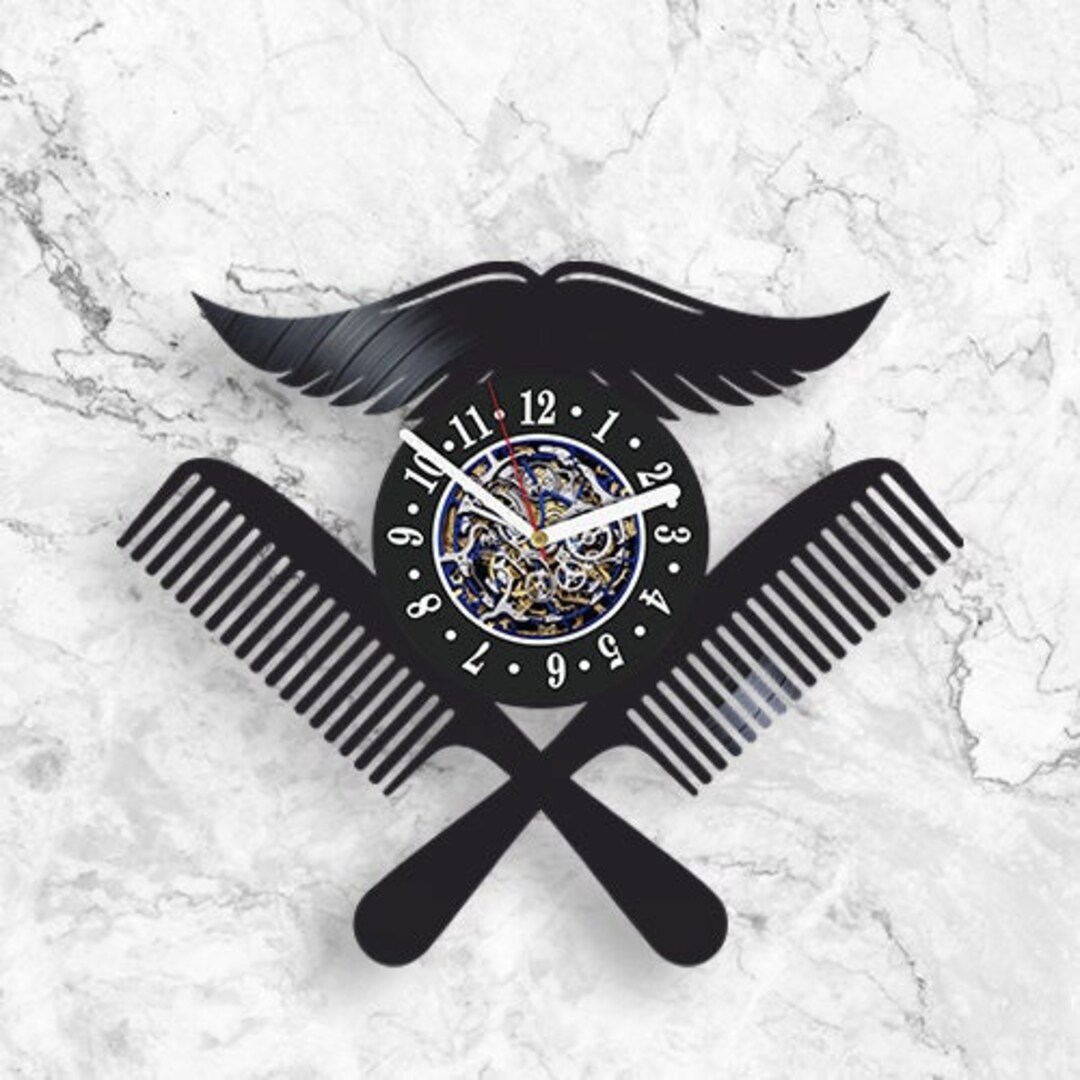 Barber Vinyl Record Black Wall Clock Original Salon Wall Decor ...