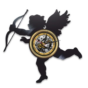 Cupid Vinyl Record Black Wall Clock Romantic Wall Art Cute Decor for ...