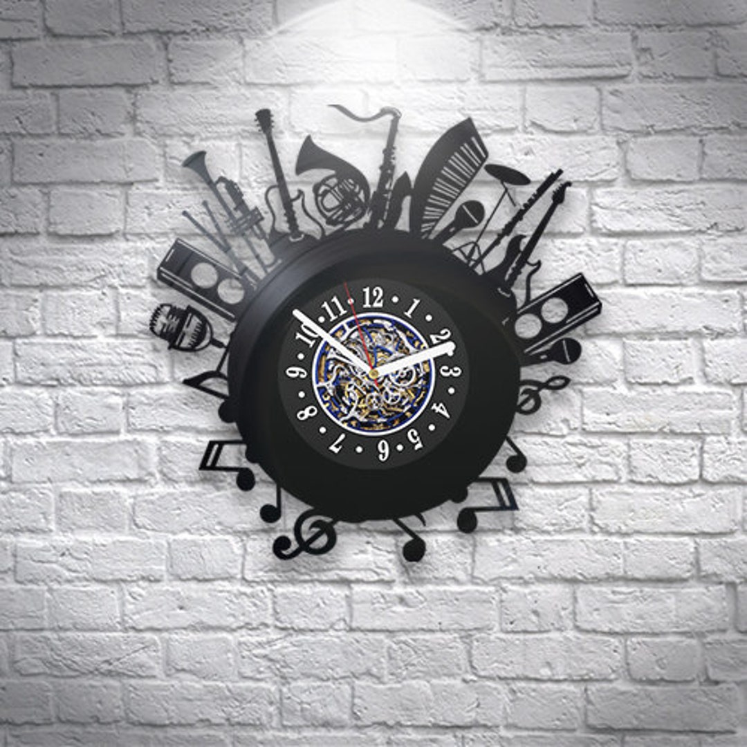 Music Instruments Vinyl Record Wall Clock 12" Unique Music Lovers Decor ...