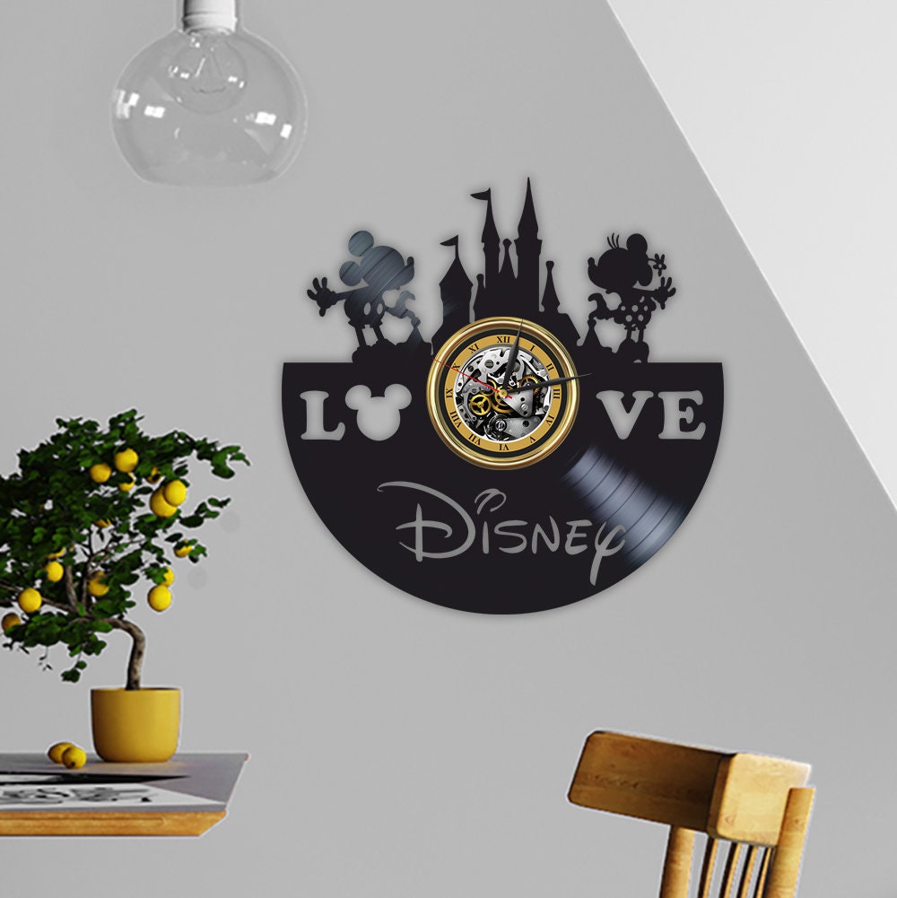 Disneyland Vinyl Record Cartoon Wall Clock Mickey and Minnie - Etsy