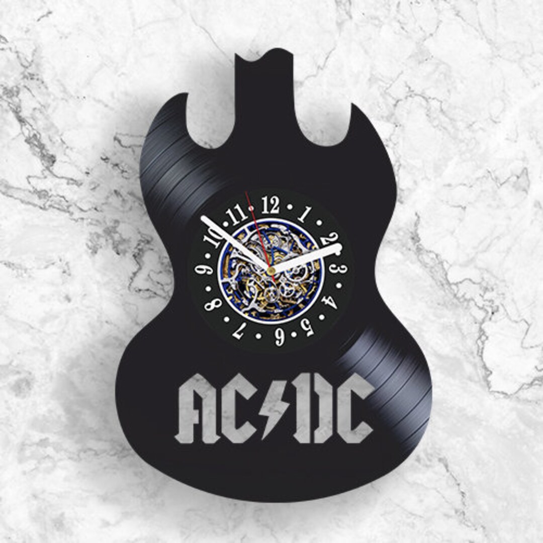 AC/DC Vinyl Record Music Wall Clock Guitar Wall Art Laser Cut Decor for House Ac/dc Artwork ...