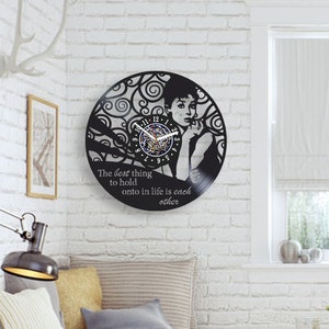 Audrey Hepburn Vinyl Record Black Wall Clock Audrey Hepburn Wall Art ...