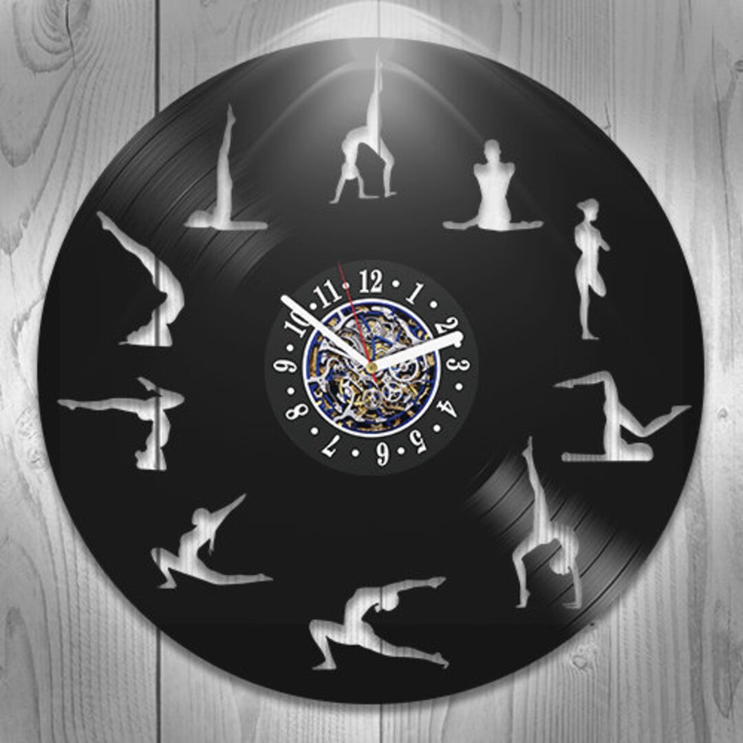 Yoga Poses Vinyl Record Black Wall Clock Namaste Art Wall Decor for ...