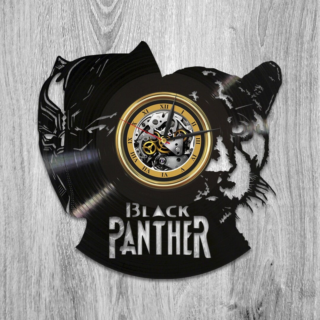 Black Panther Vinyl Record Silent Wall Clock Wall Decor for Home Comics ...