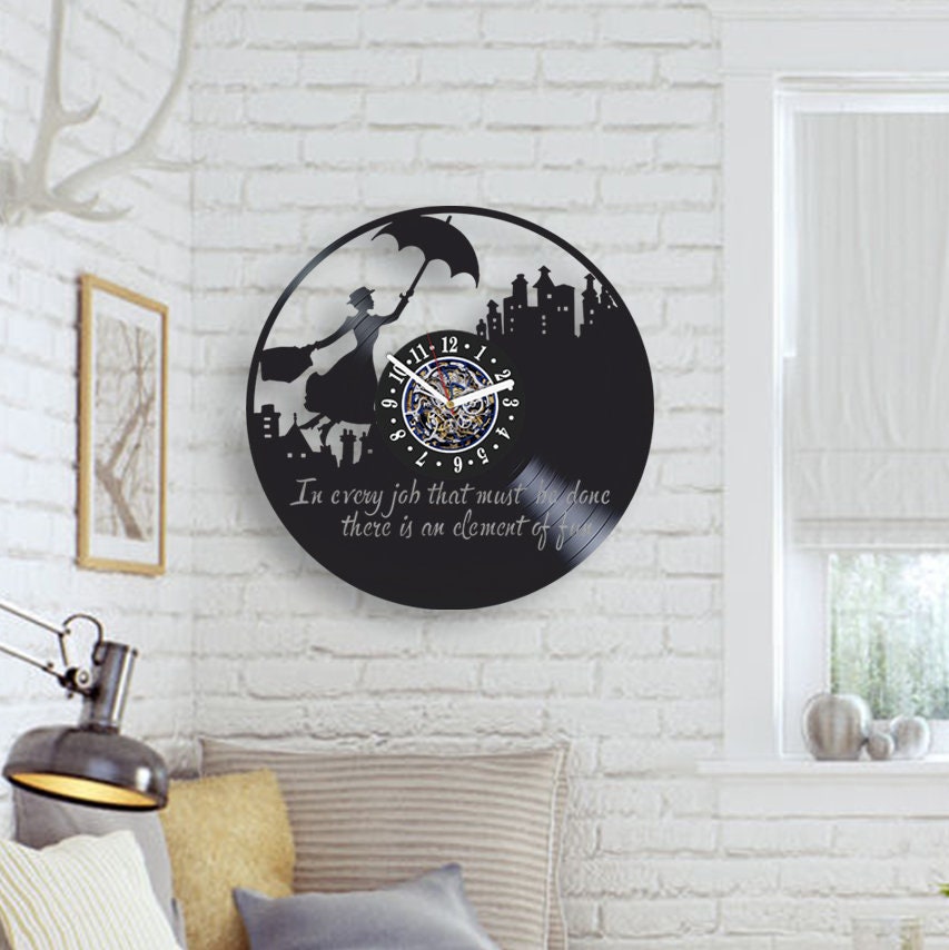 Mary Poppins Vinyl Record Round Wall Clock Movie Room Decor Vintage ...