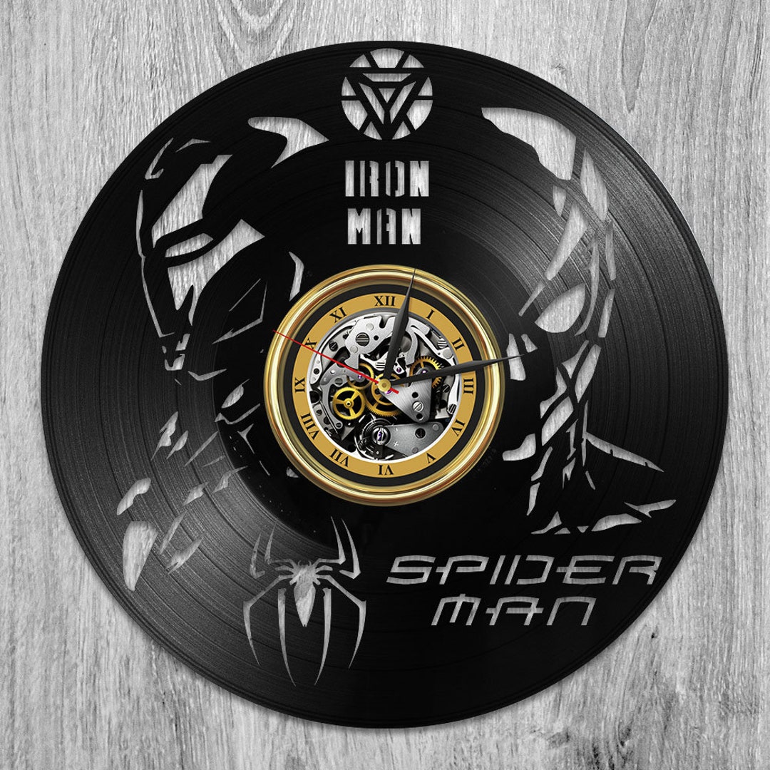 Spider-man and Iron Man Vinyl Record Clock Avengers Characters ...