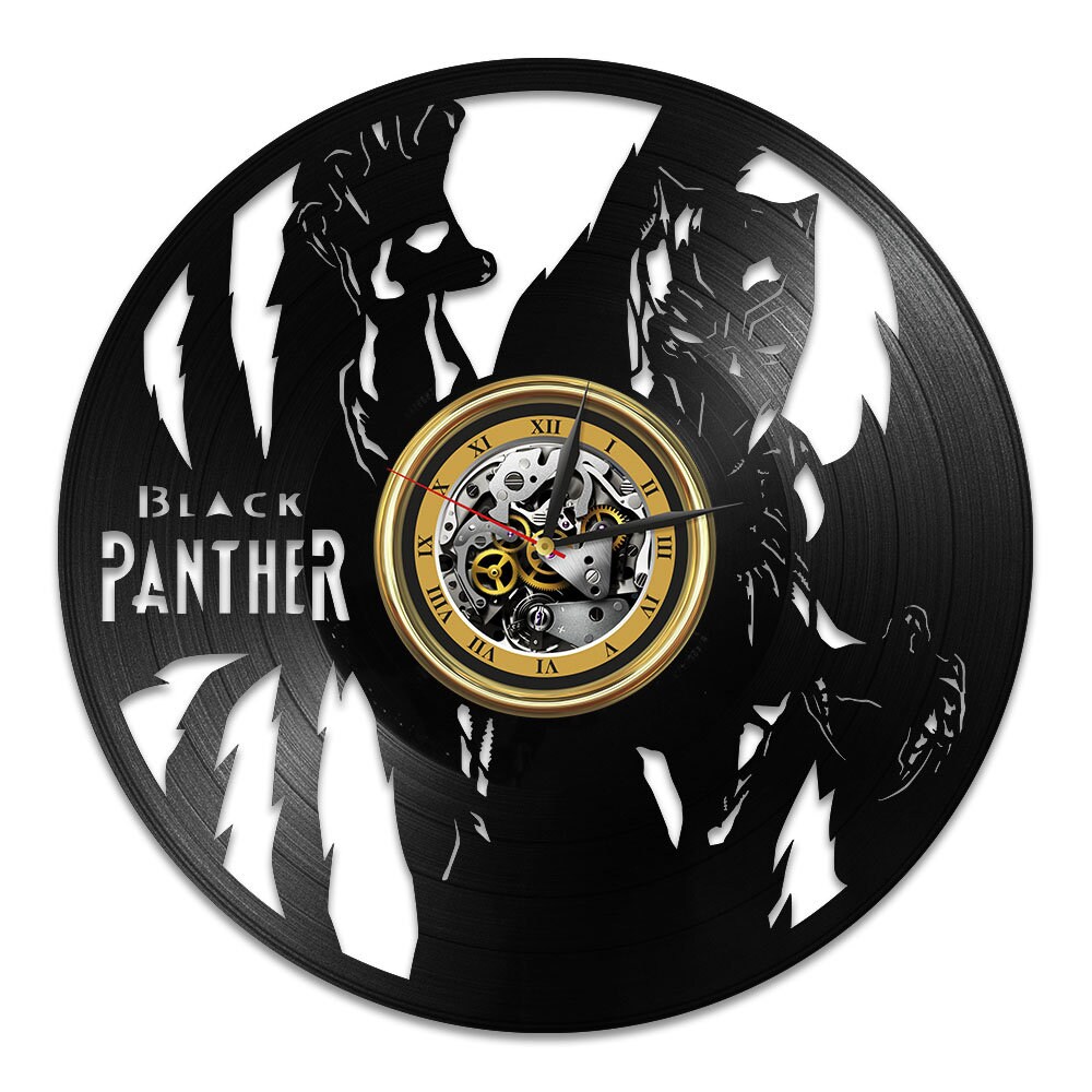 Black Panther Vinyl Record Round Wall Clock Creative Decor for Boys ...