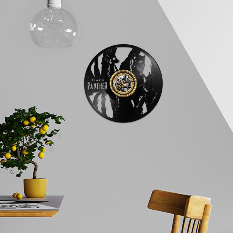 Black Panther Vinyl Record Round Wall Clock Creative Decor for - Etsy