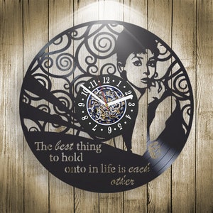 Audrey Hepburn Vinyl Record Black Wall Clock Audrey Hepburn Wall Art ...