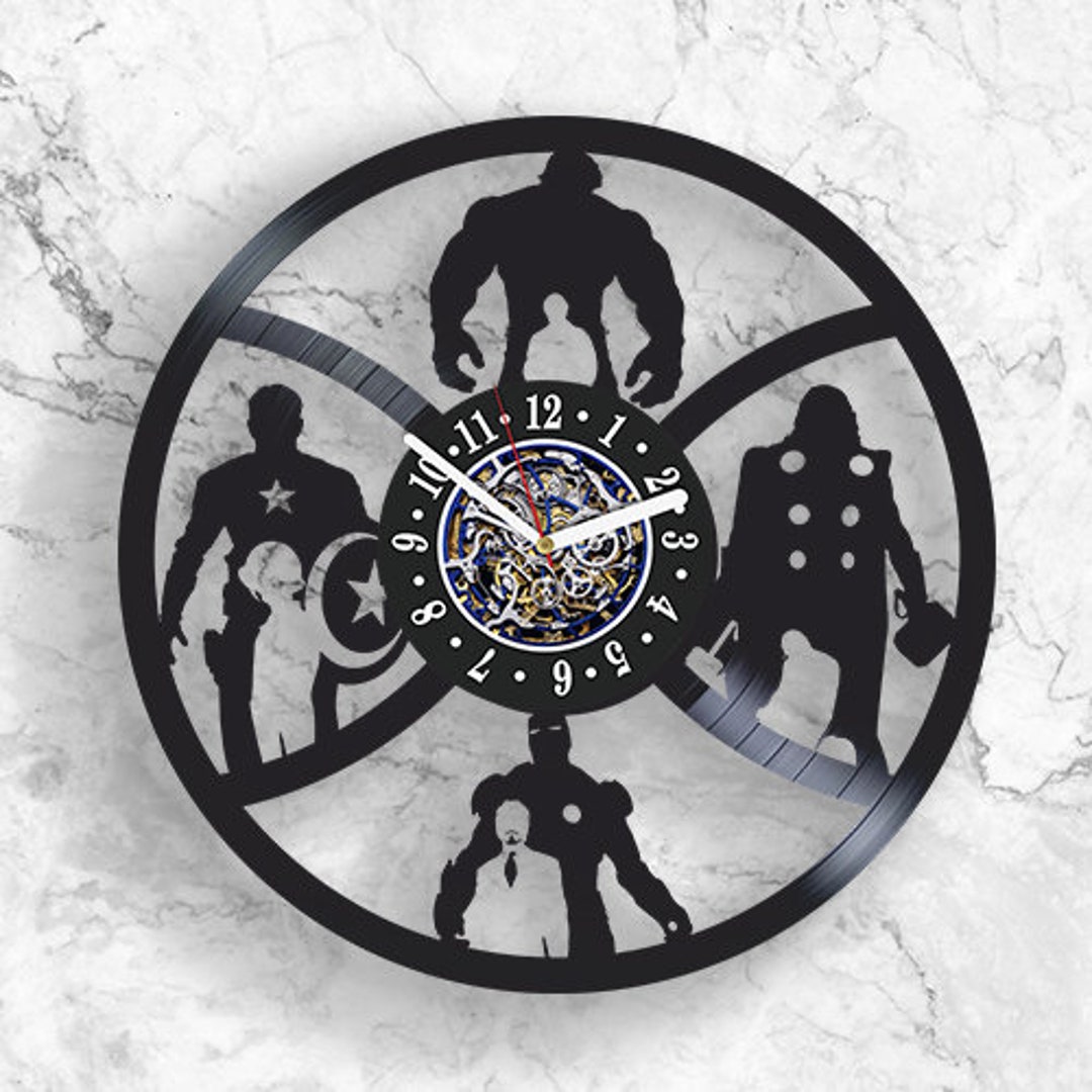 Avengers Vinyl Record Black Wall Clock Marvels Gifts for Men Original Decor for Office Superhero ...