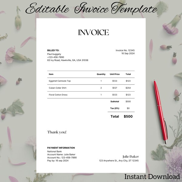 Invoice - Etsy