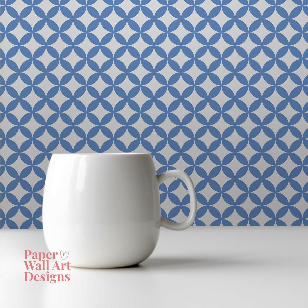 Blue Geometric Floral Wallpaper – Mediterranean Tile Pattern With White ...