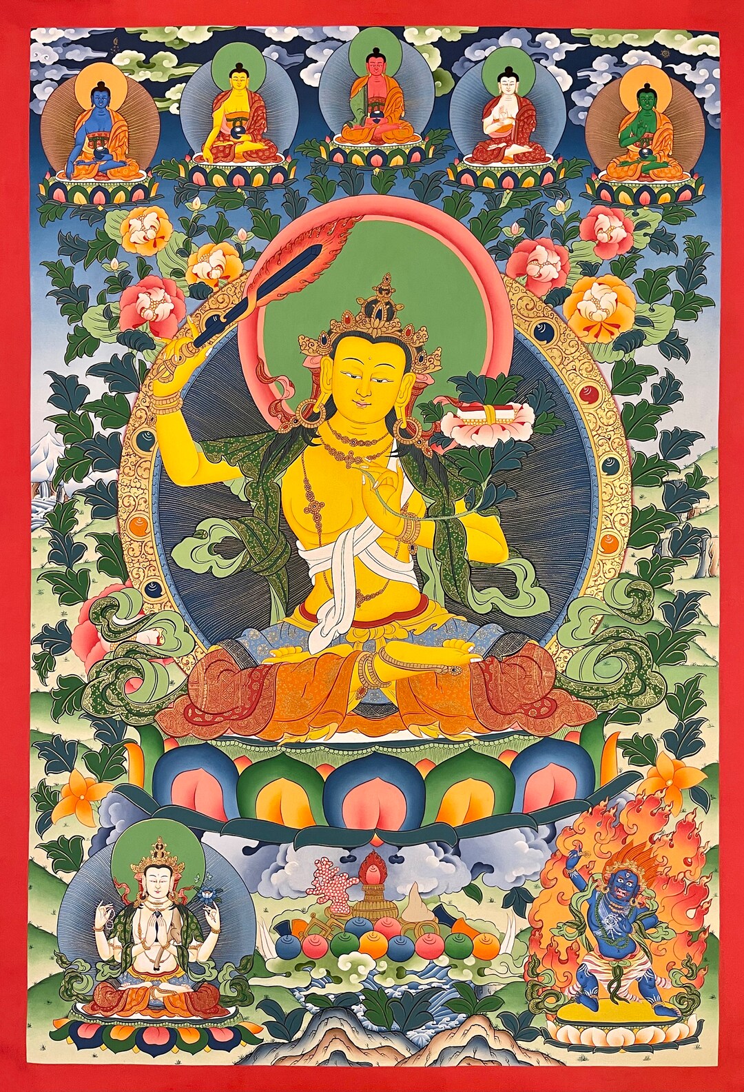 Manjushri Bring Home the God of Divine Wisdom Master Quality Thangka ...