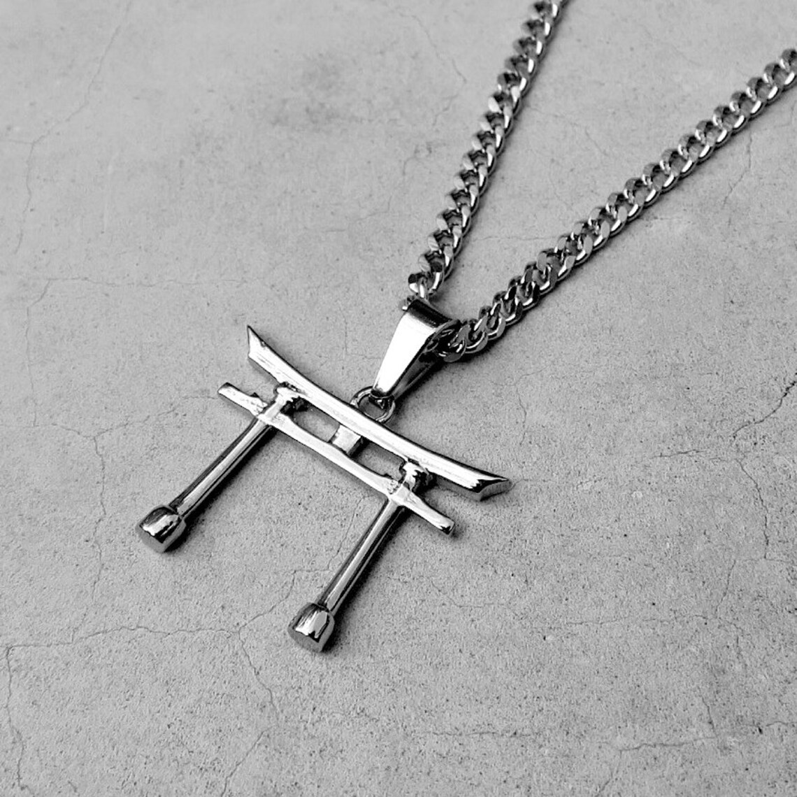 Torii Gate Pendant Necklace, Japanese Inspired, Cuban Chain, Unisex ...
