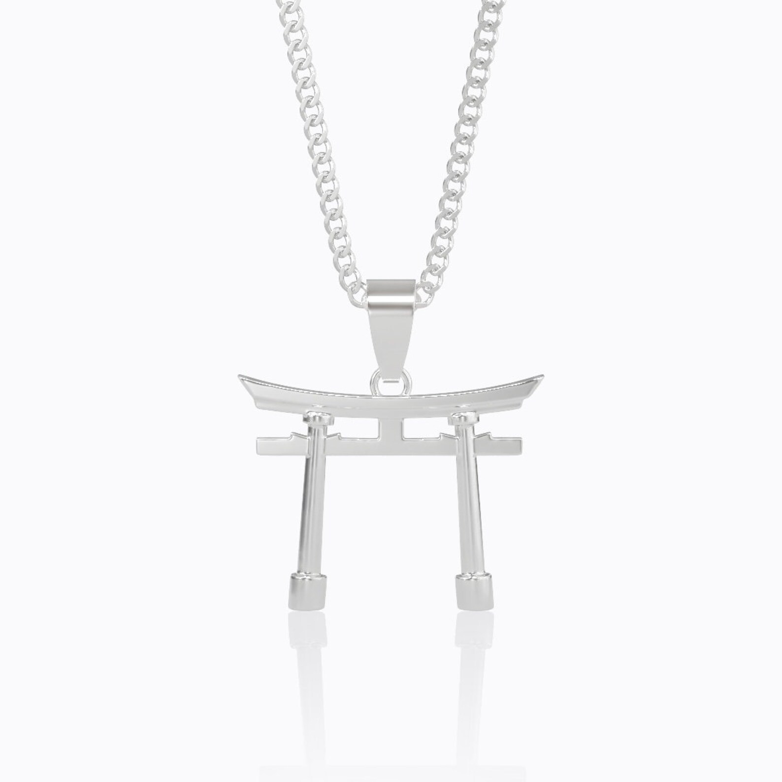 Torii Gate Pendant Necklace, Japanese Inspired, Cuban Chain, Unisex ...