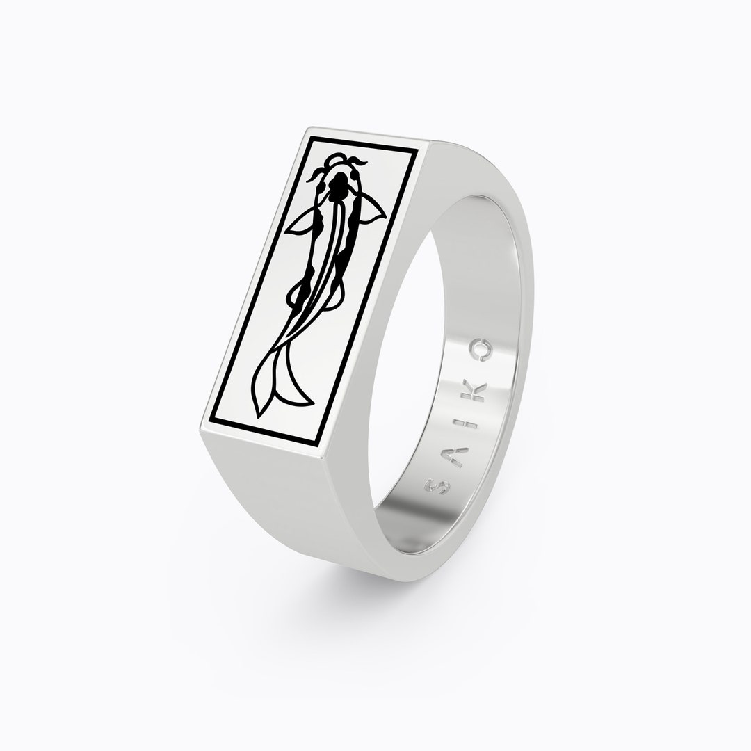 Koi Fish Signet Ring, Japanese Design, Tattoo Art Inspired, Marine ...