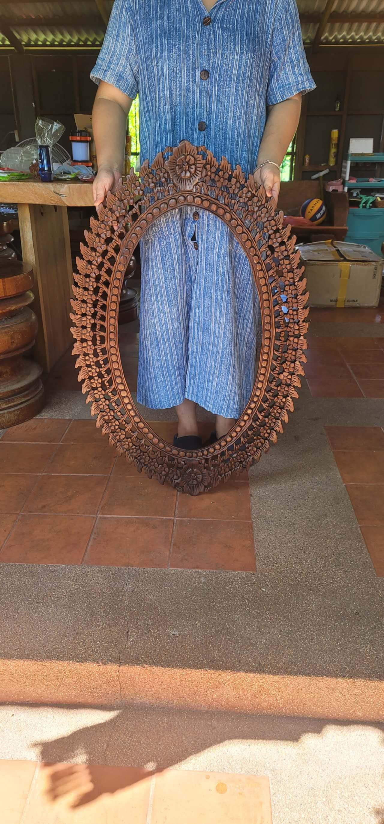 Wooden Handcrafted Mirror Frame Handmade Engraved Teak Wood Natural ...