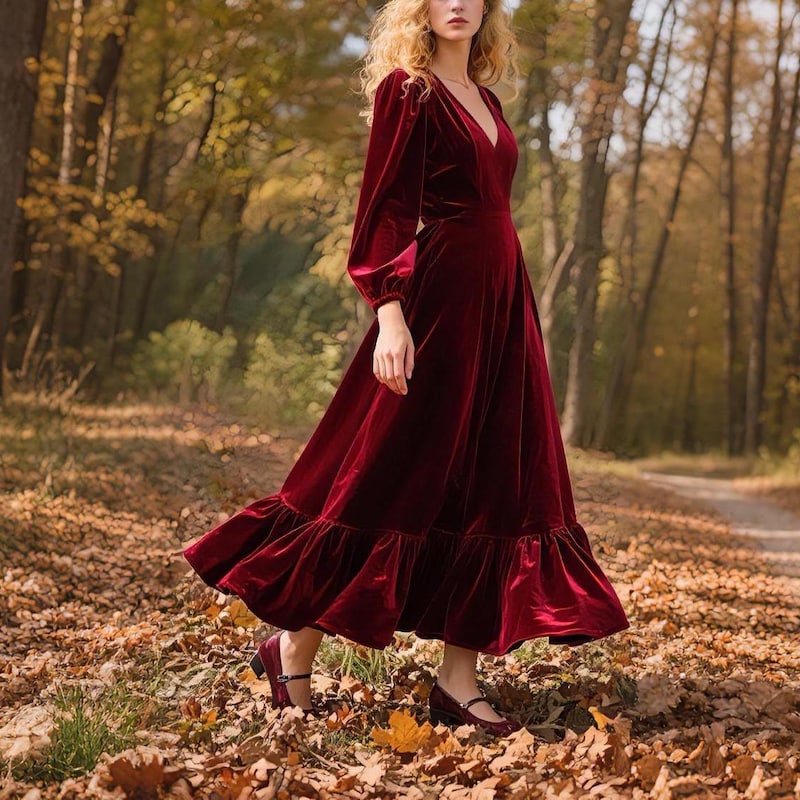 Burgundy Velvet Dress - Etsy