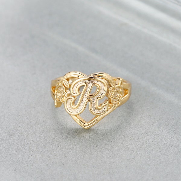 Initial Heart Ring - Etsy