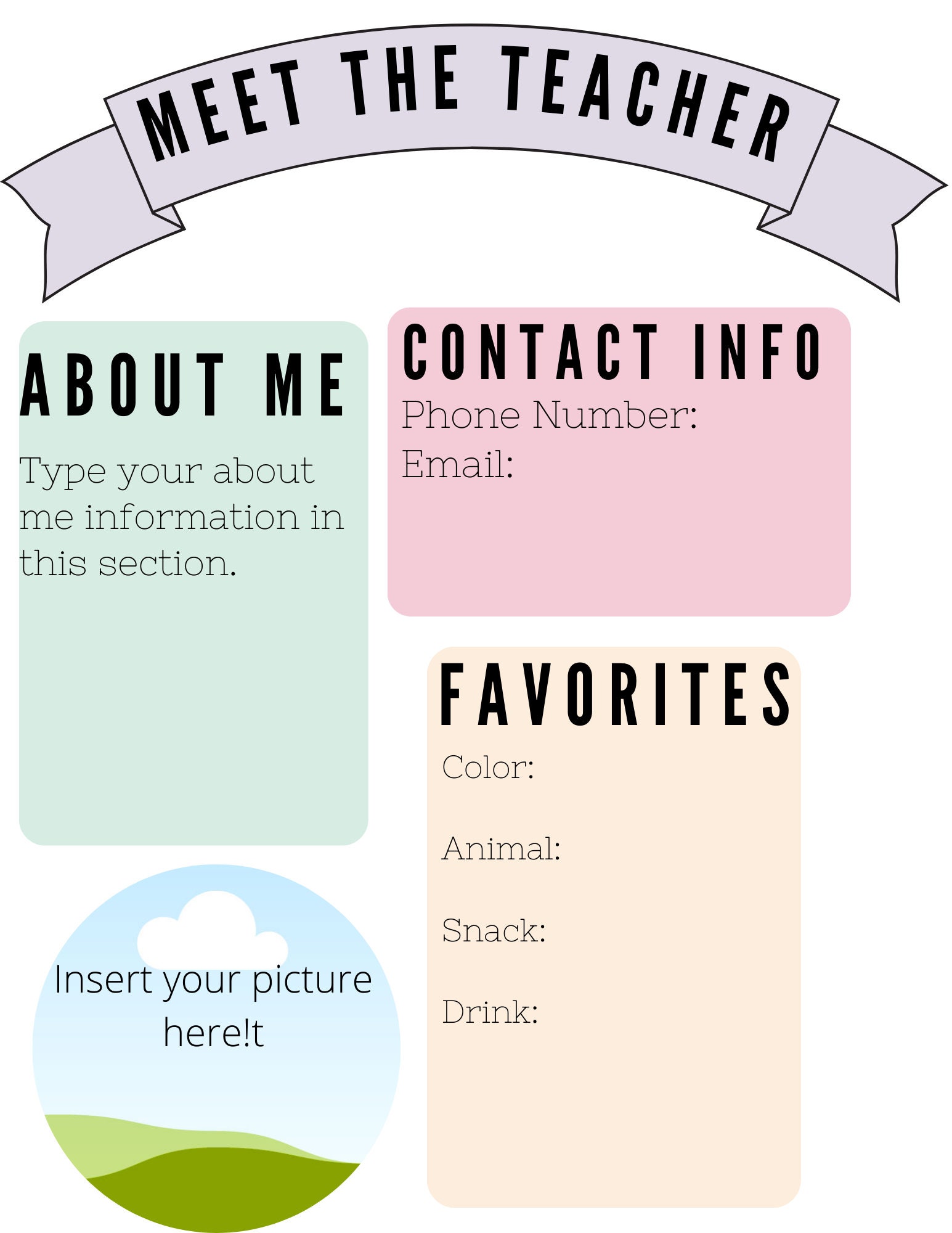 Editable, Printable Meet the Teacher Form *digital Download* - Etsy