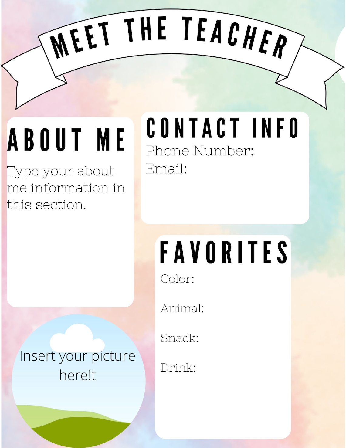 Editable, Printable Meet the Teacher Form *digital Download* - Etsy