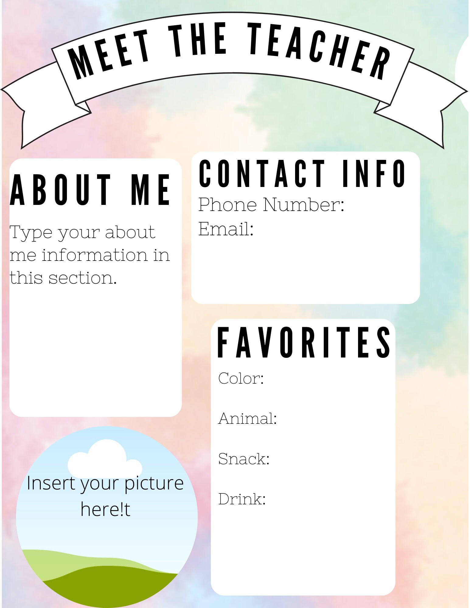 Editable, Printable Meet the Teacher Form *digital Download* - Etsy