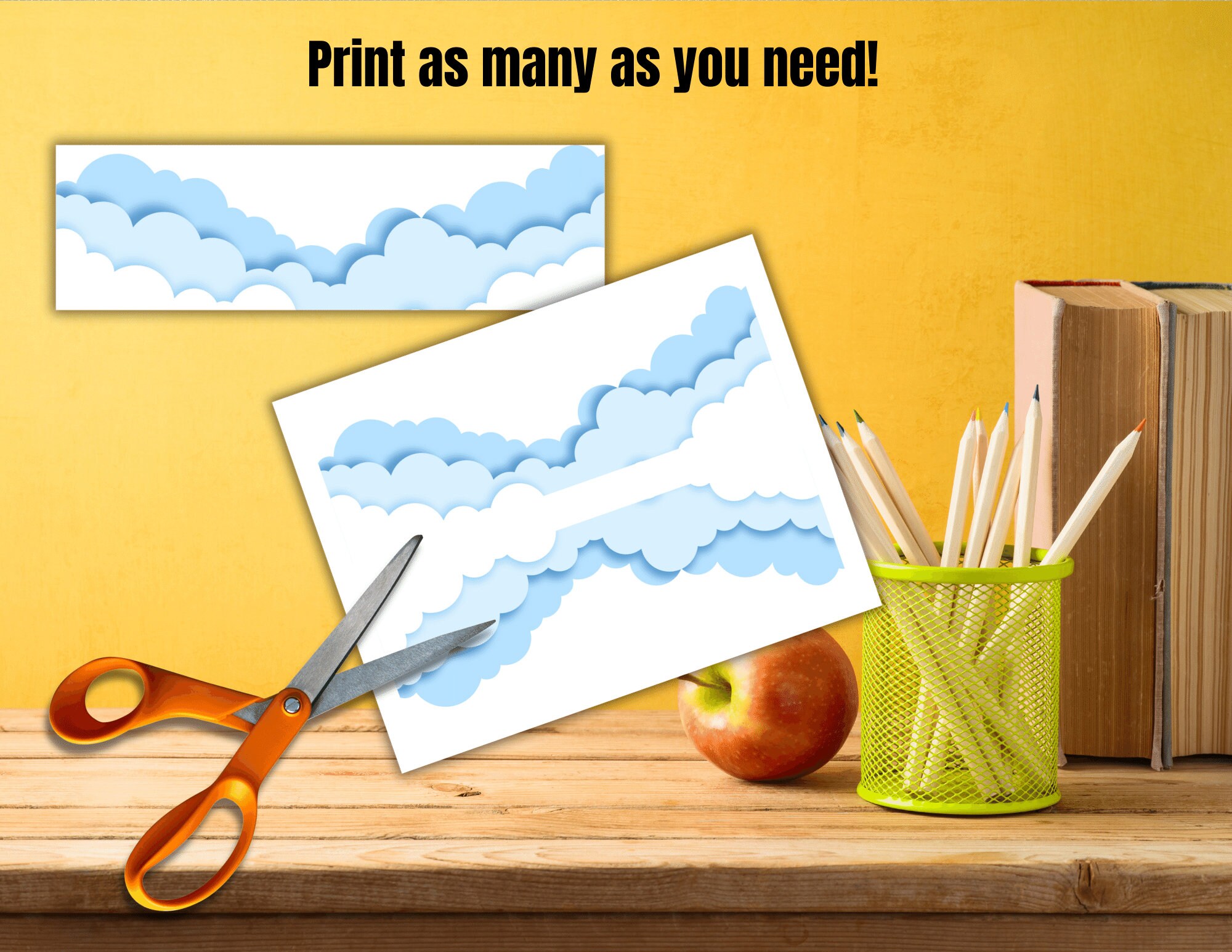 Printable Art Bulletin Board Borders, Colorful Clouds Classroom Decor ...