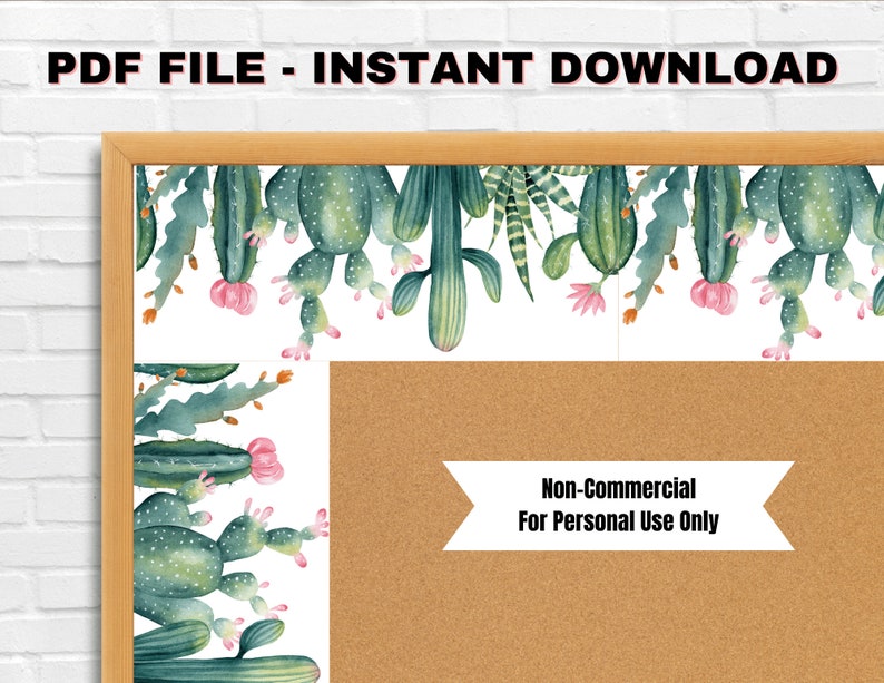 Printable Art Bulletin Board Borders, Succulents Cacti Classroom Decor ...