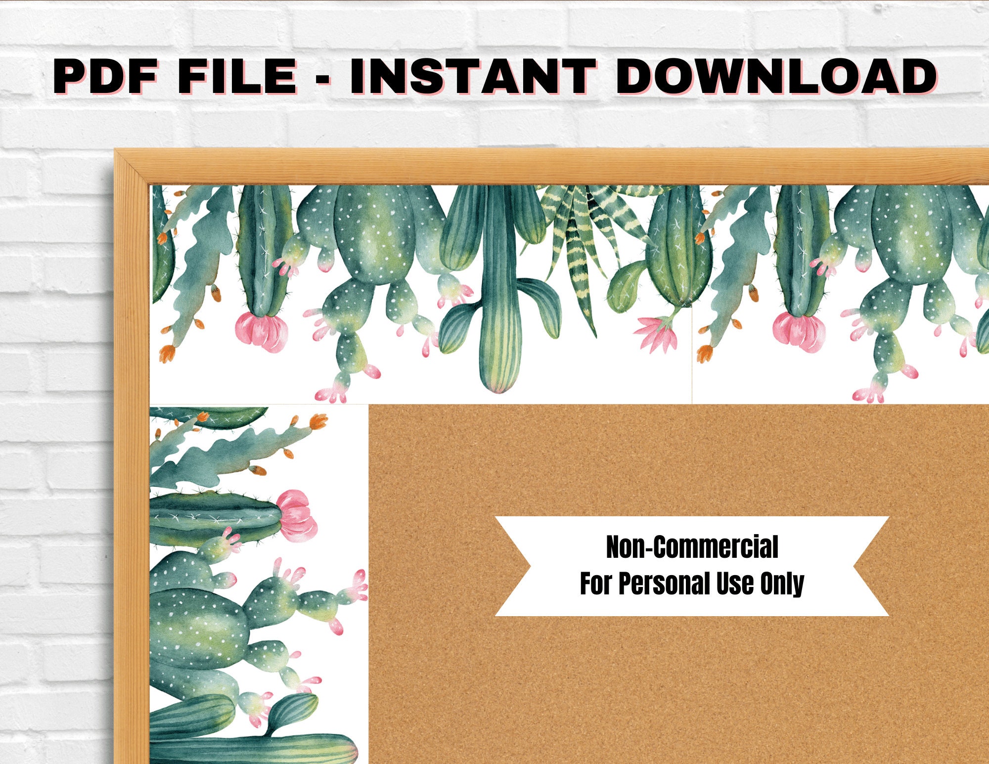 Printable Art Bulletin Board Borders, Succulents Cacti Classroom Decor ...