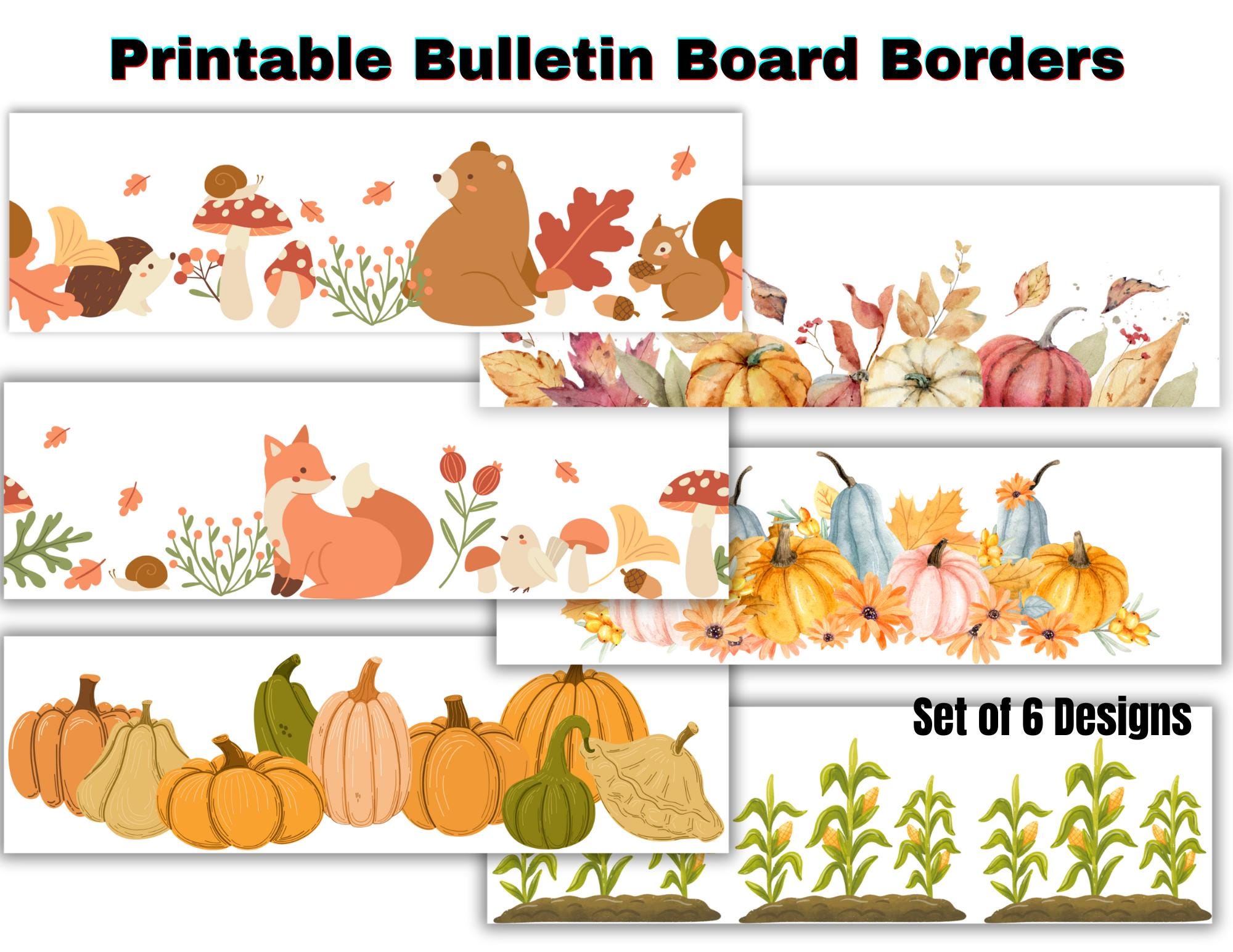 Printable Art Bulletin Board Borders, Fall Harvest Woodland Classroom ...