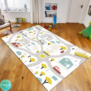 Kids City Traffic Rug, Gray Road Map Playing Carpet Roadmap Rugs for ...