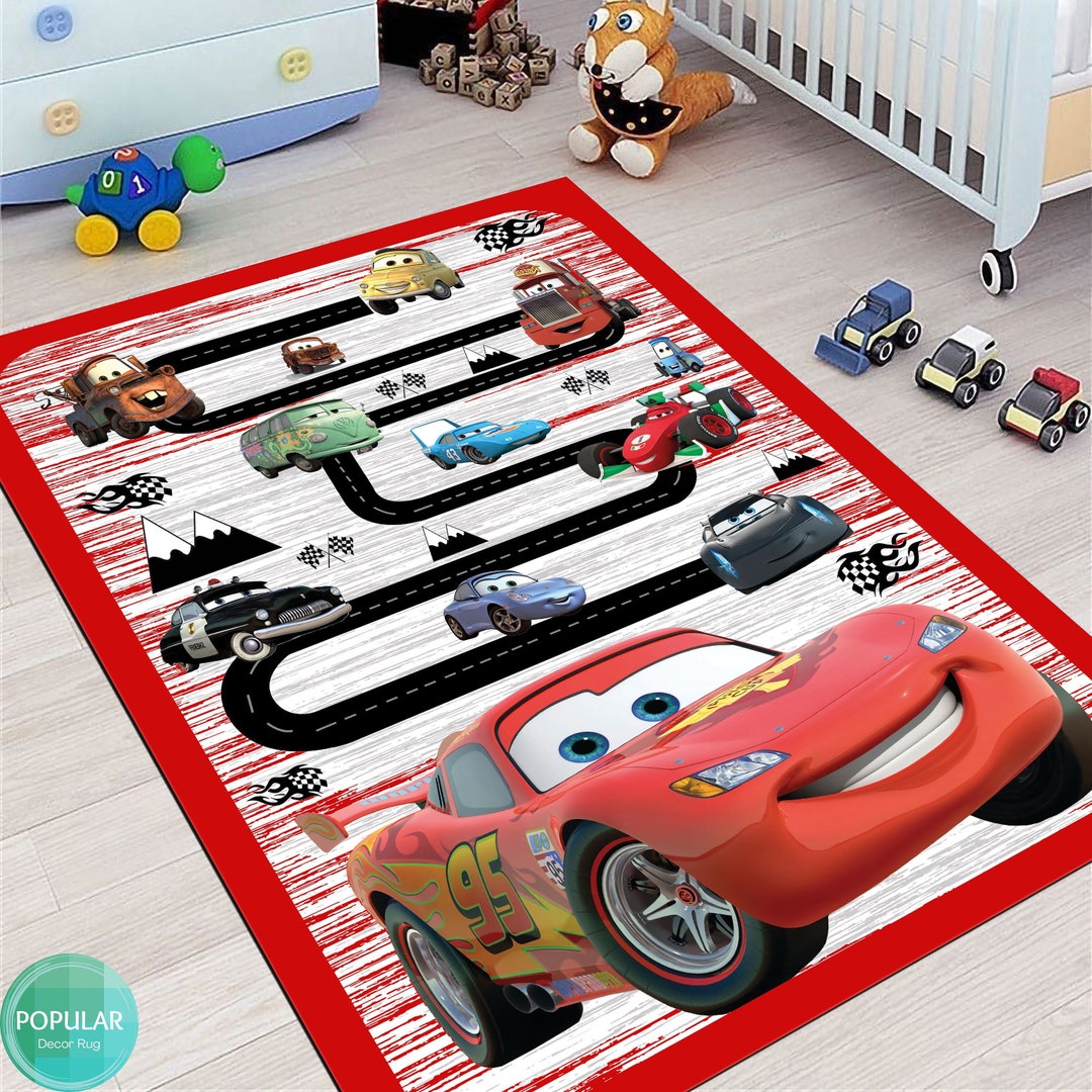 Red Car, Motorway Mat, Road Rug, Car Carpet, Mcqueen Art, Ground Runner ...