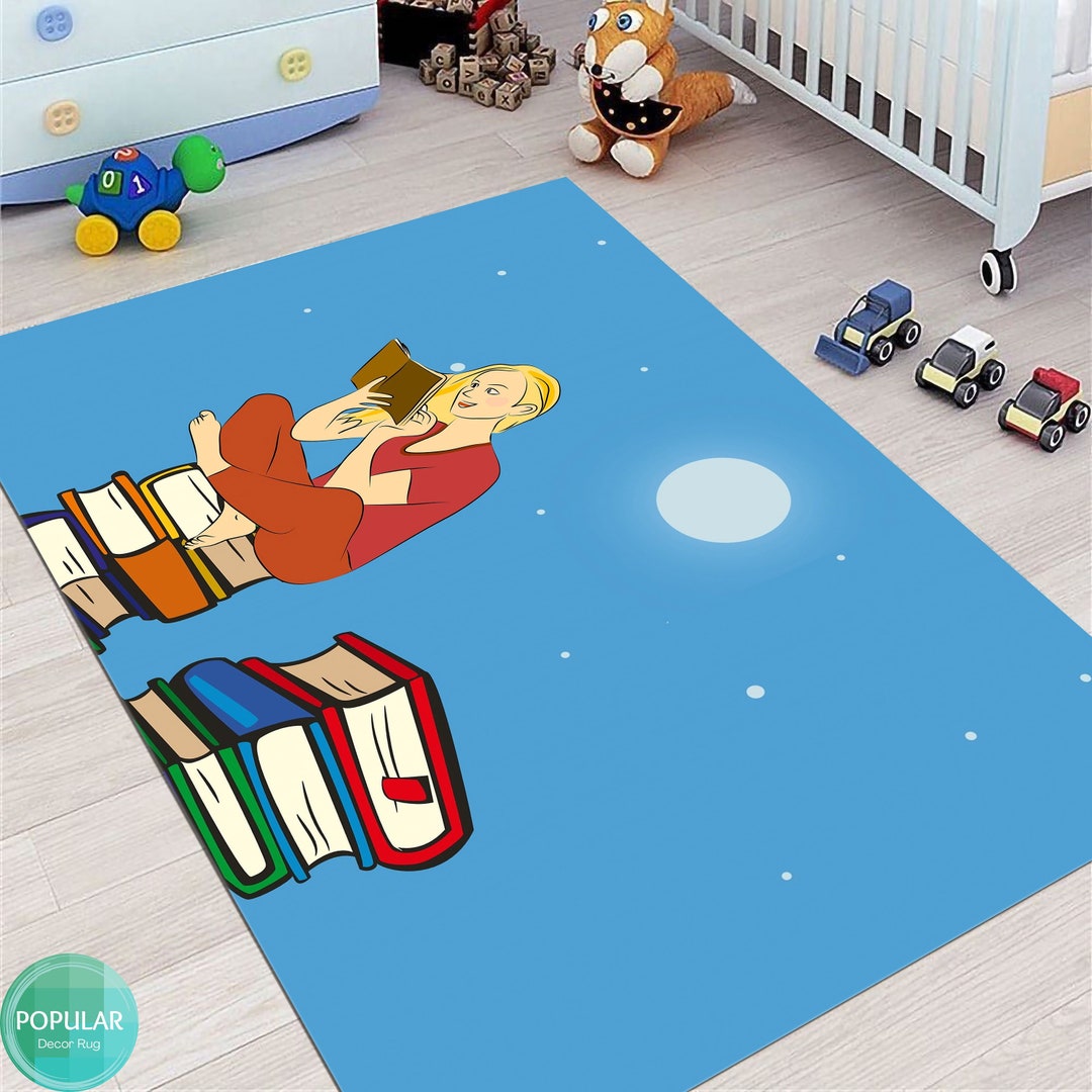 Blue Rug, Book and Woman Mat, Library Carpet, Bookcase Rug, Athenaeum ...