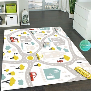 Kids City Traffic Rug, Gray Road Map Playing Carpet Roadmap Rugs for ...