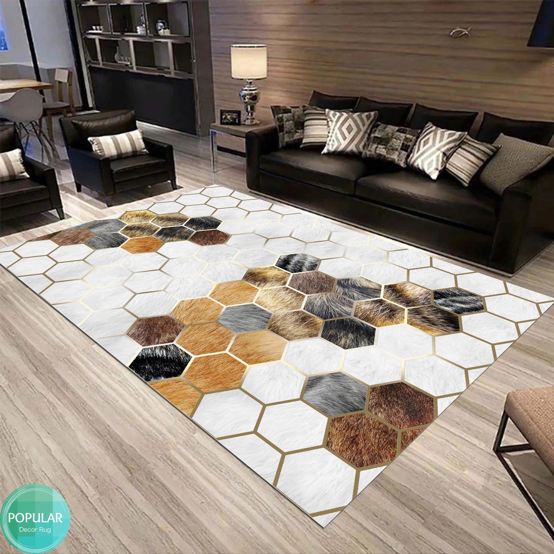 Feather and Honeycomb Patterned Carpet,honeycomb Rug,luxury Rug,modern ...
