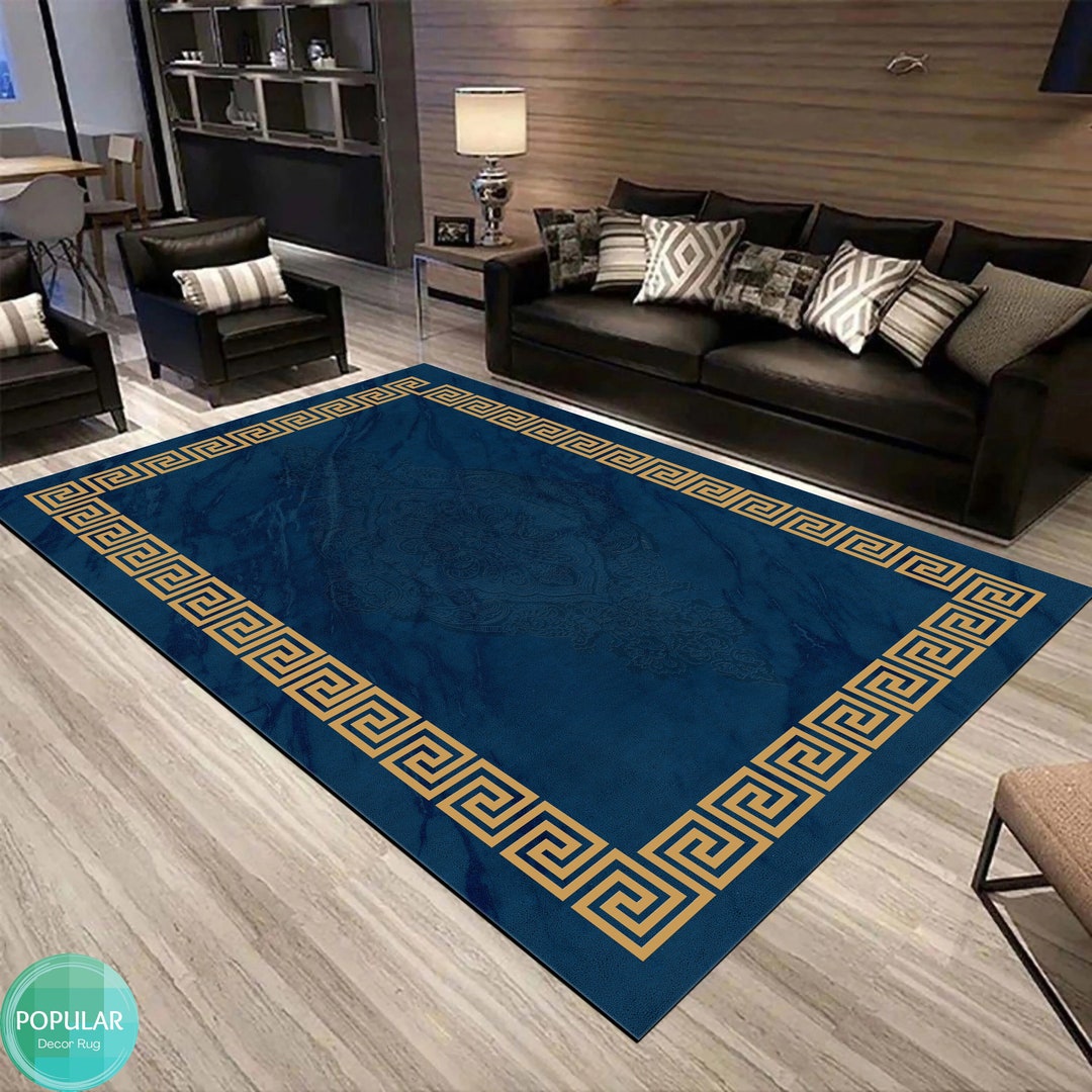 Blue and Gold,silky Soft Canvas Rug, Ground Carpet, Floor Mat, Art Rug ...