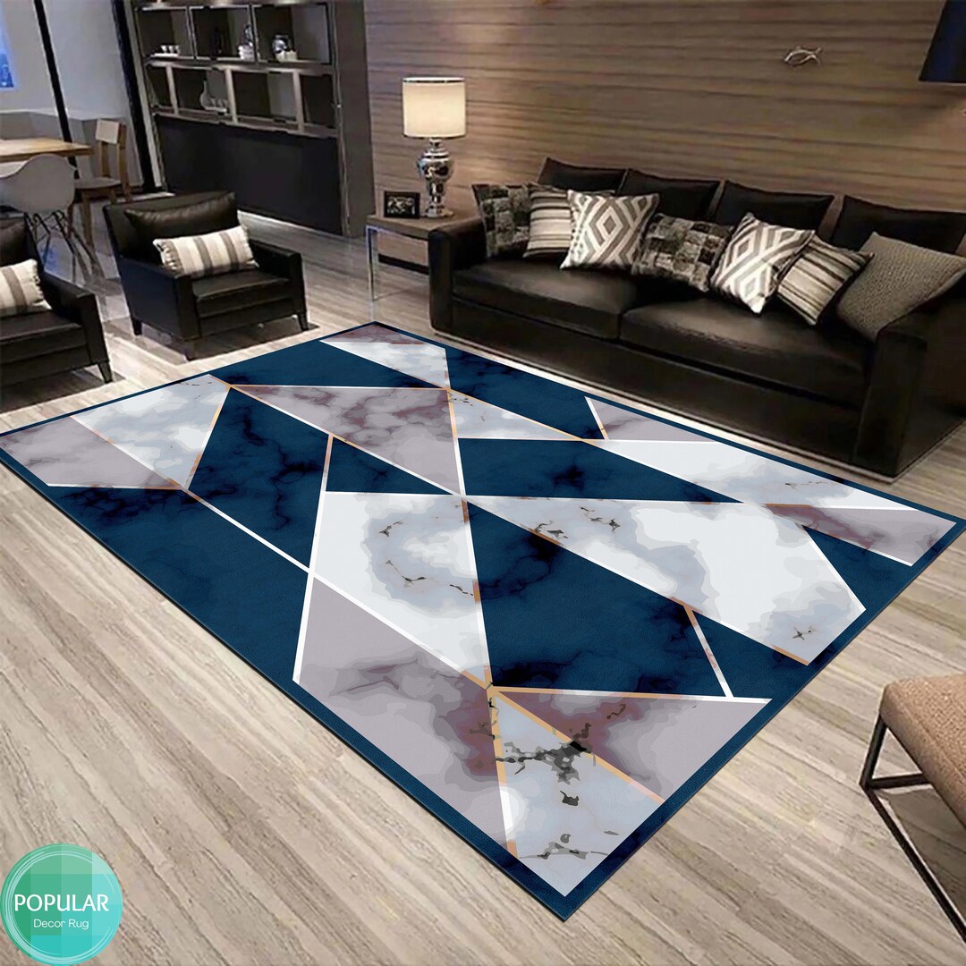 Modern Blue Rug, Contemporary Rug, Geometric Rug for Livingroom Rug ...